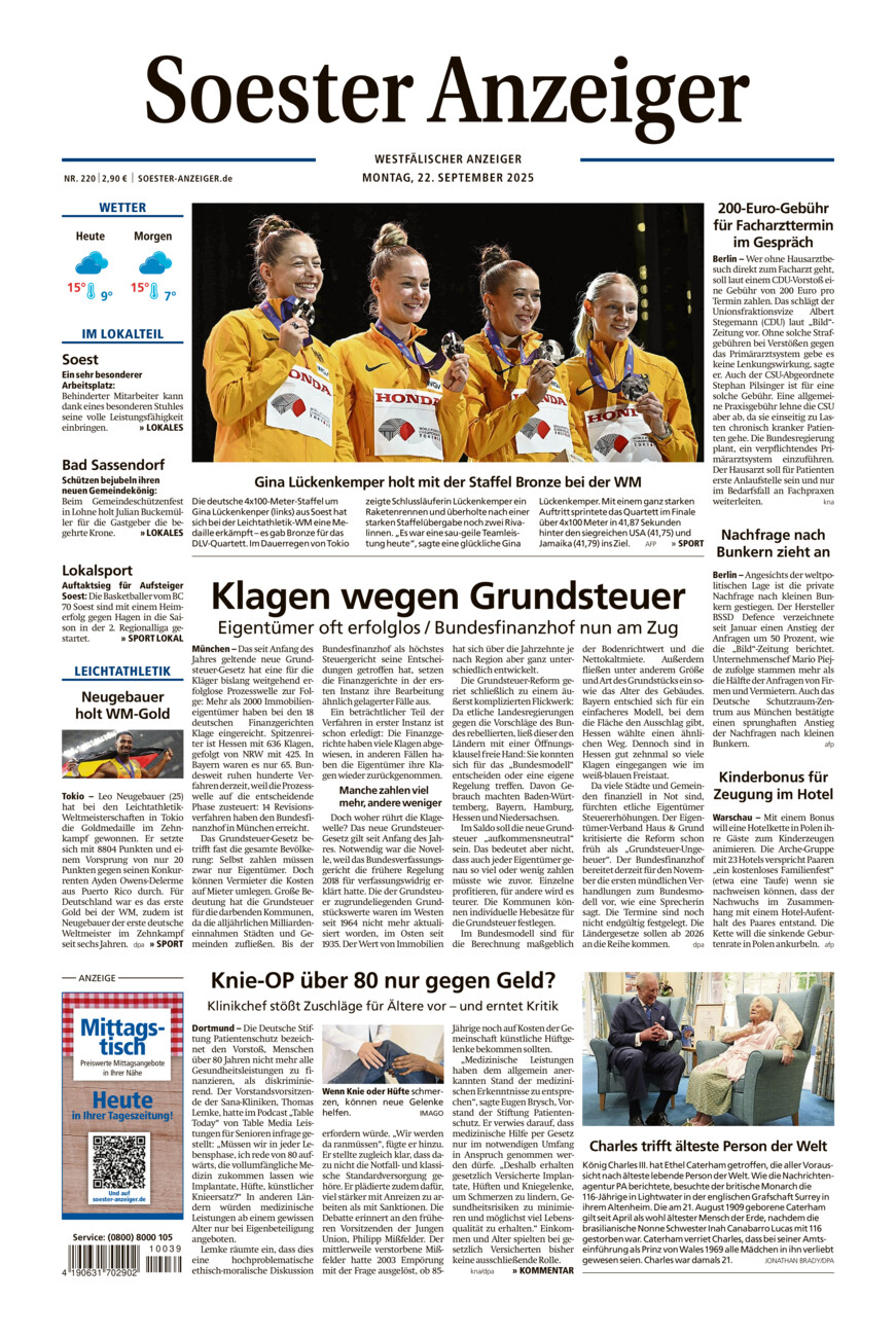 Soester Anzeiger vom Montag, 22.09.2025 | Westfälischer Anzeiger Hamm